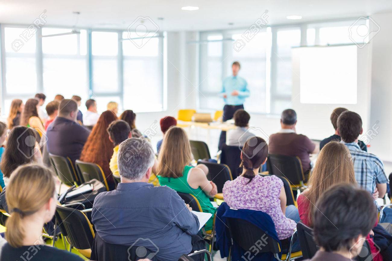 46290859-speakers-giving-a-talk-at-business-meeting-audience-in-the ...
